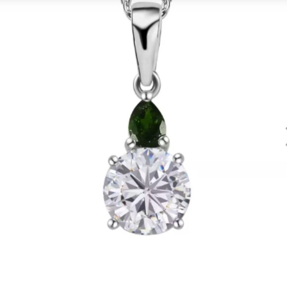 Jewelry | Moissanite Round 7mm And Chrome Diopside Pendant Necklace ...